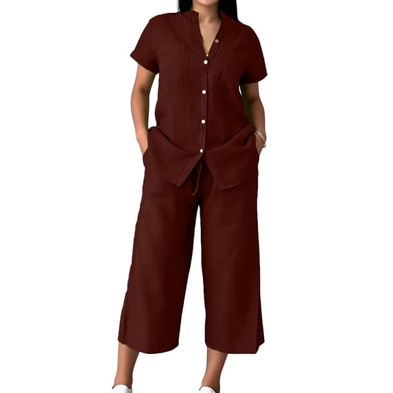 BLCHUNen Summer Sets for Women Short Sleeve Button down V Neck Ruched ...