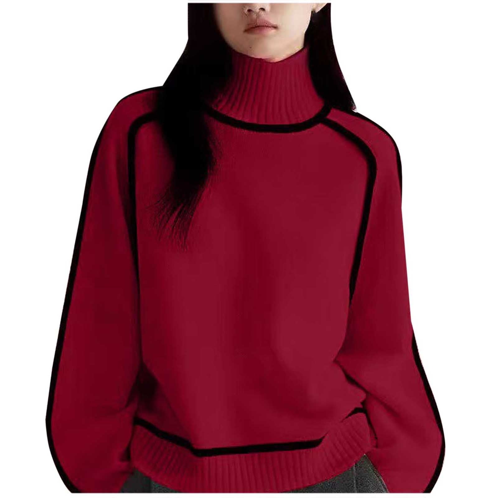 BLCHUNen Sweaters for Women Turtle Neck Knitwear Pullover Long Sleeve Loose Workout Warm Fall ...