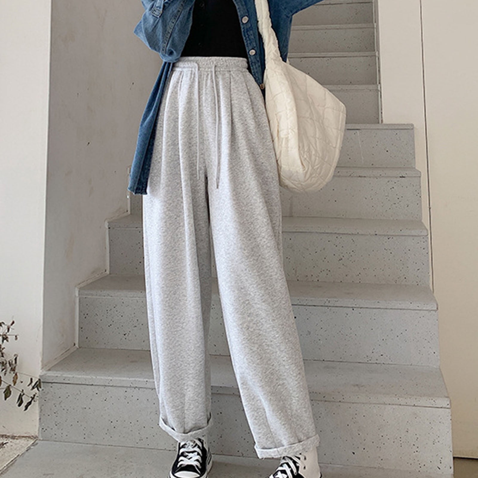 BLCHUNen Sweatpants for Women Lightweight Drawstring Elastic Loose ...