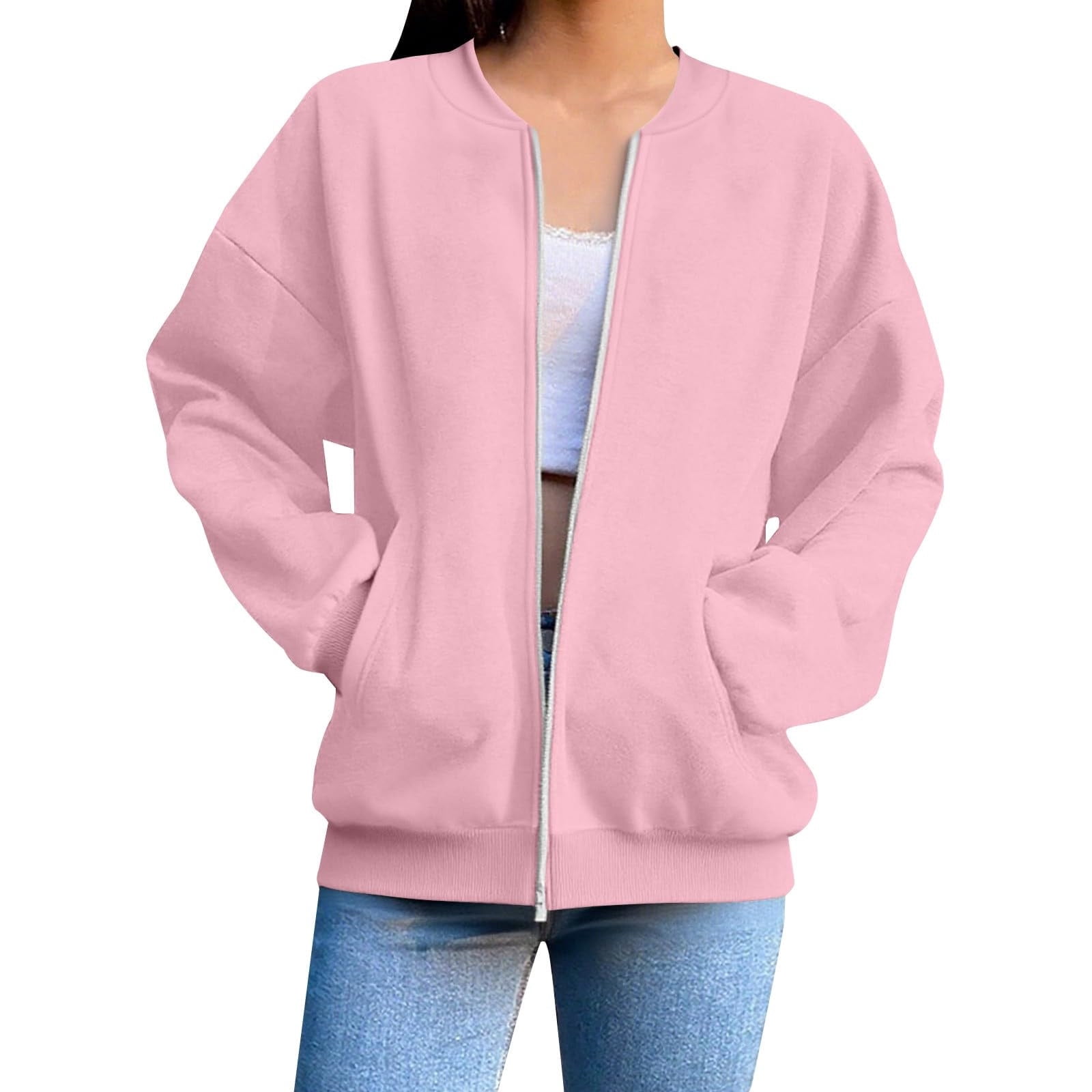 BLCHUNen Sweatshirts Jackets for Women Full Zip up Crew Neck Casual ...