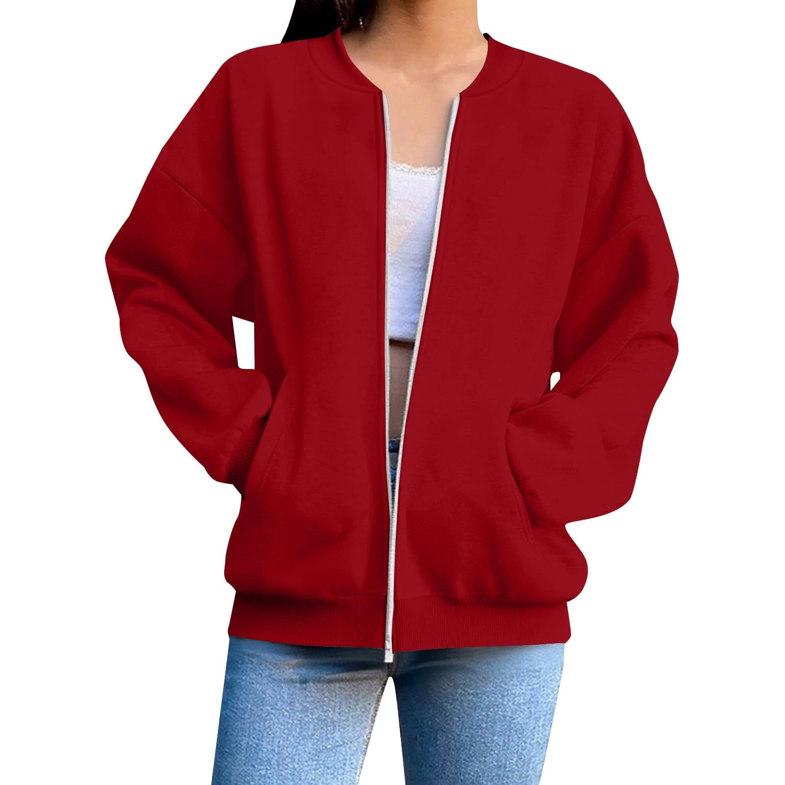 BLCHUNen Sweatshirts Jackets for Women Full Zip up Crew Neck Casual ...