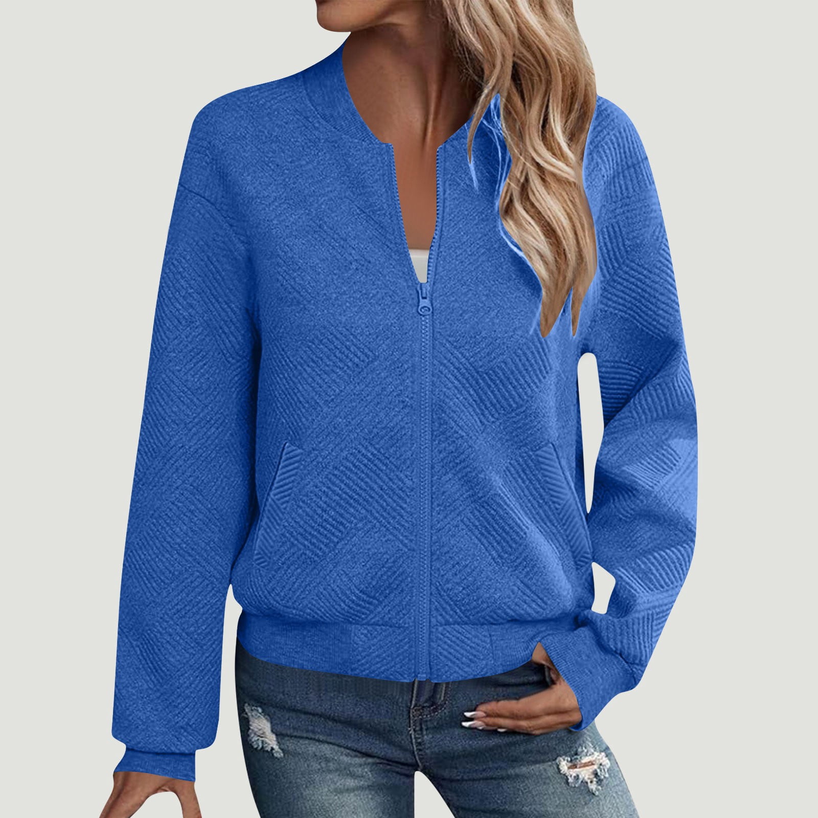 BLCHUNen Sweatshirts for Women Full Zip up Long Sleeve Crew Neck ...