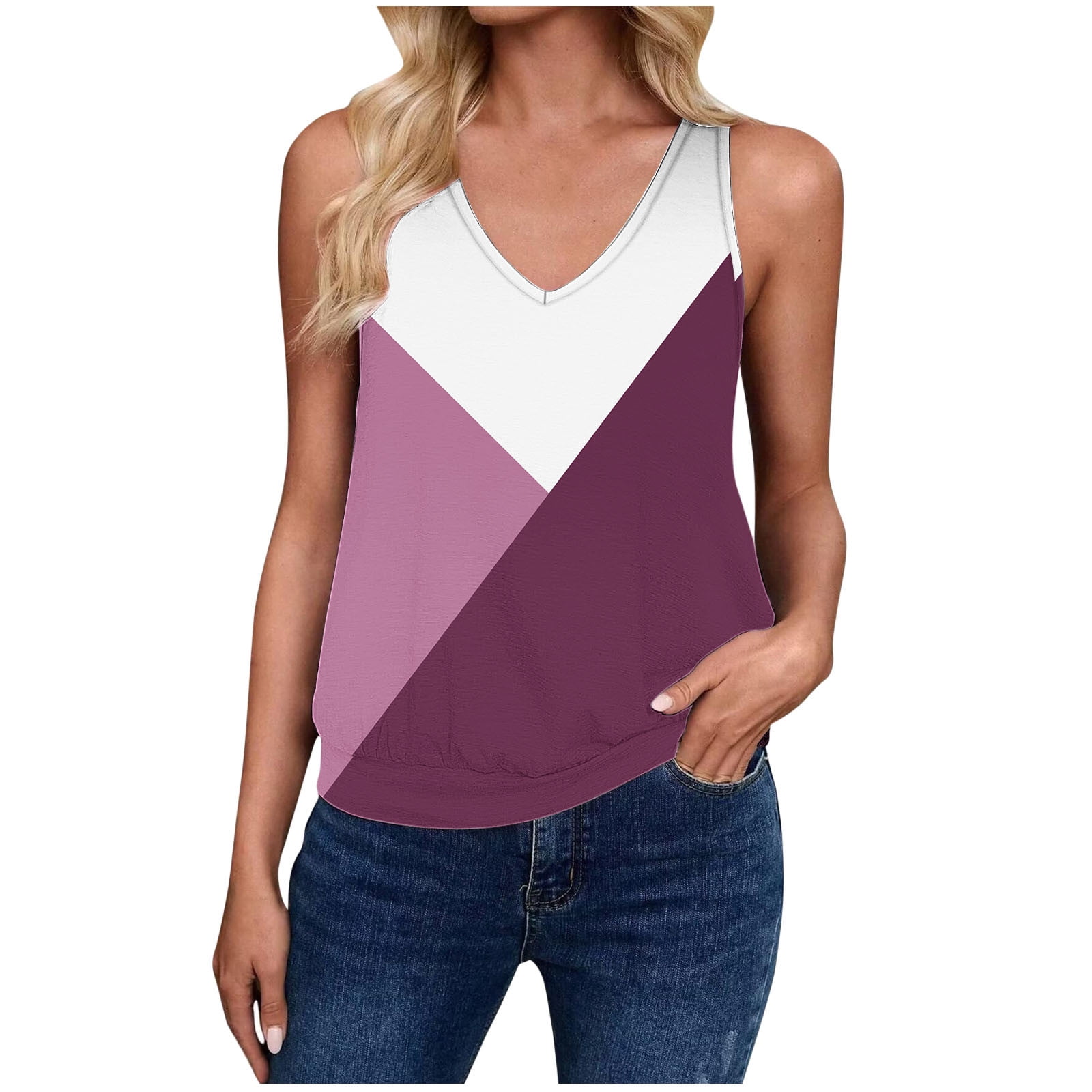 BLCHUNen Tank Tops for Women Color Block Casual Tops Summer Comfortable ...