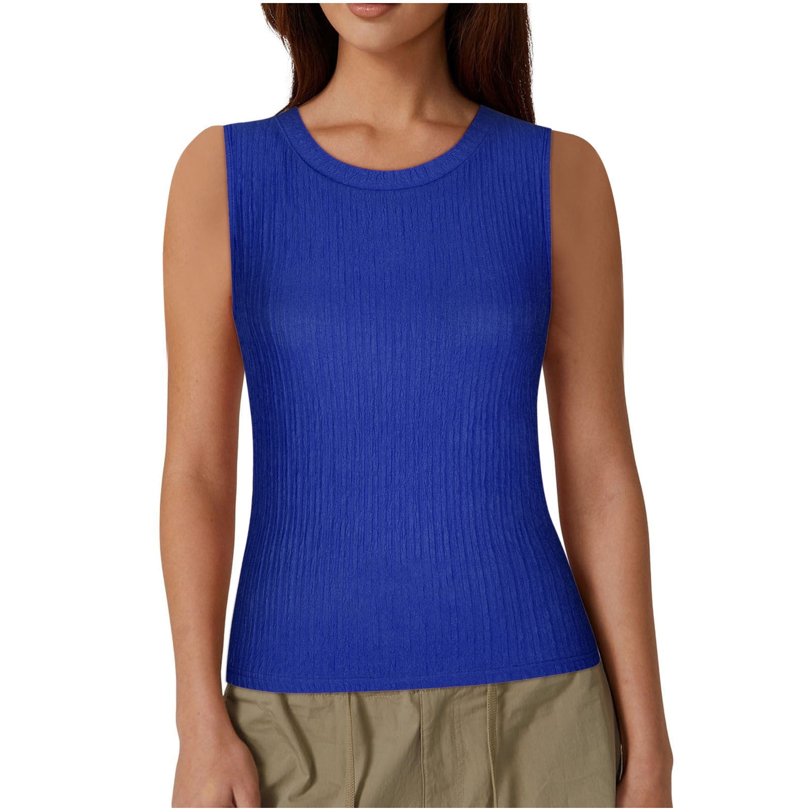 BLCHUNen Tank Tops for Women Sleeveless Textured Crew Neck Tanks Summer ...
