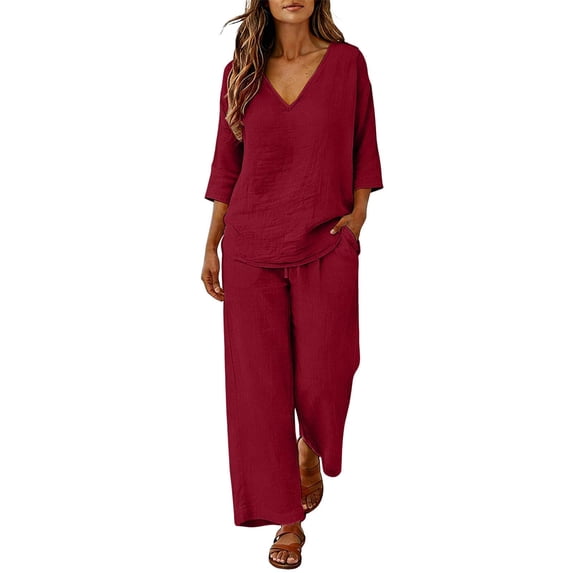 BLCHUNen Two Piece Sets for Women Comfortable Three Quarter Sleeve Tops ...