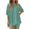 BLCHUNen Two Piece Sets for Women Crew Neck Drop Shoulder Loose T ...