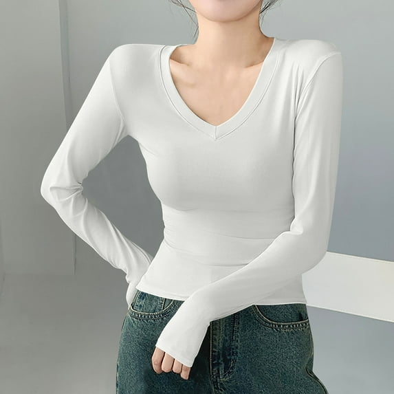 BLCHUNen Underwear Shirts for Women Long Sleeve Slim Fitted Pullover V ...