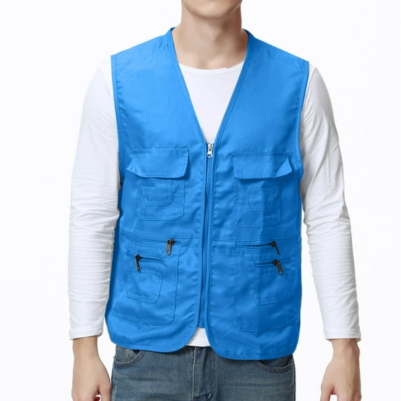 BLCHUNen Vest for Men Zipper Sleeveless Casual Lightweight Cargo ...