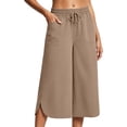 BLCHUNen Wide Leg Pants Woman Capris Side Split Elastic Mid Waisted ...