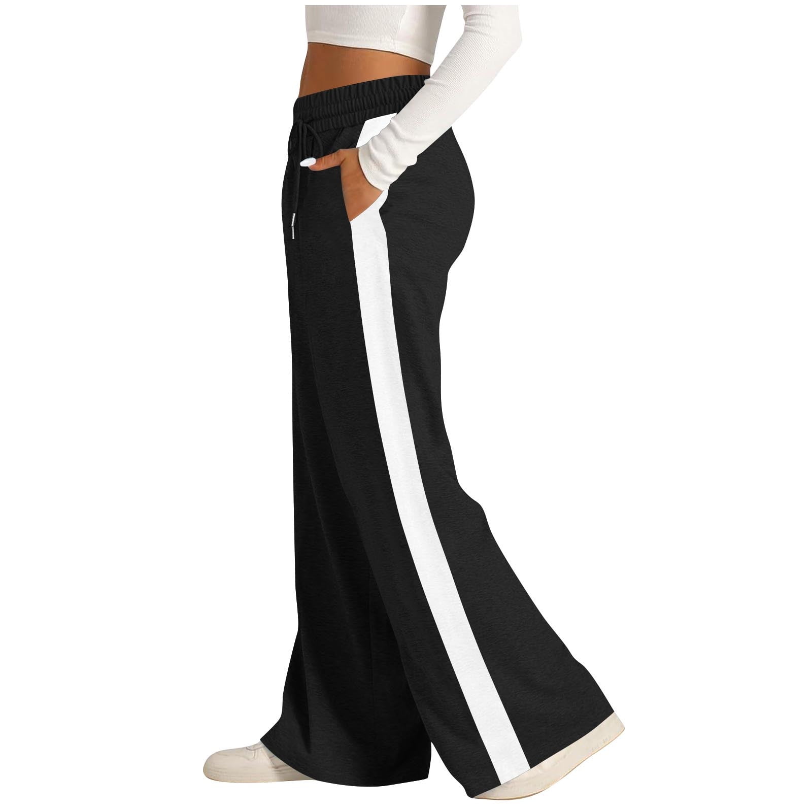 BLCHUNen Wide Leg Pants for Women Fall Sweatpants Drawstring Elastic ...