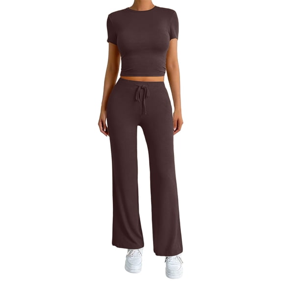 BLCHUNen Womens 2 Piece Outfits Crew Neck Short Sleeve Tops Drawstring ...