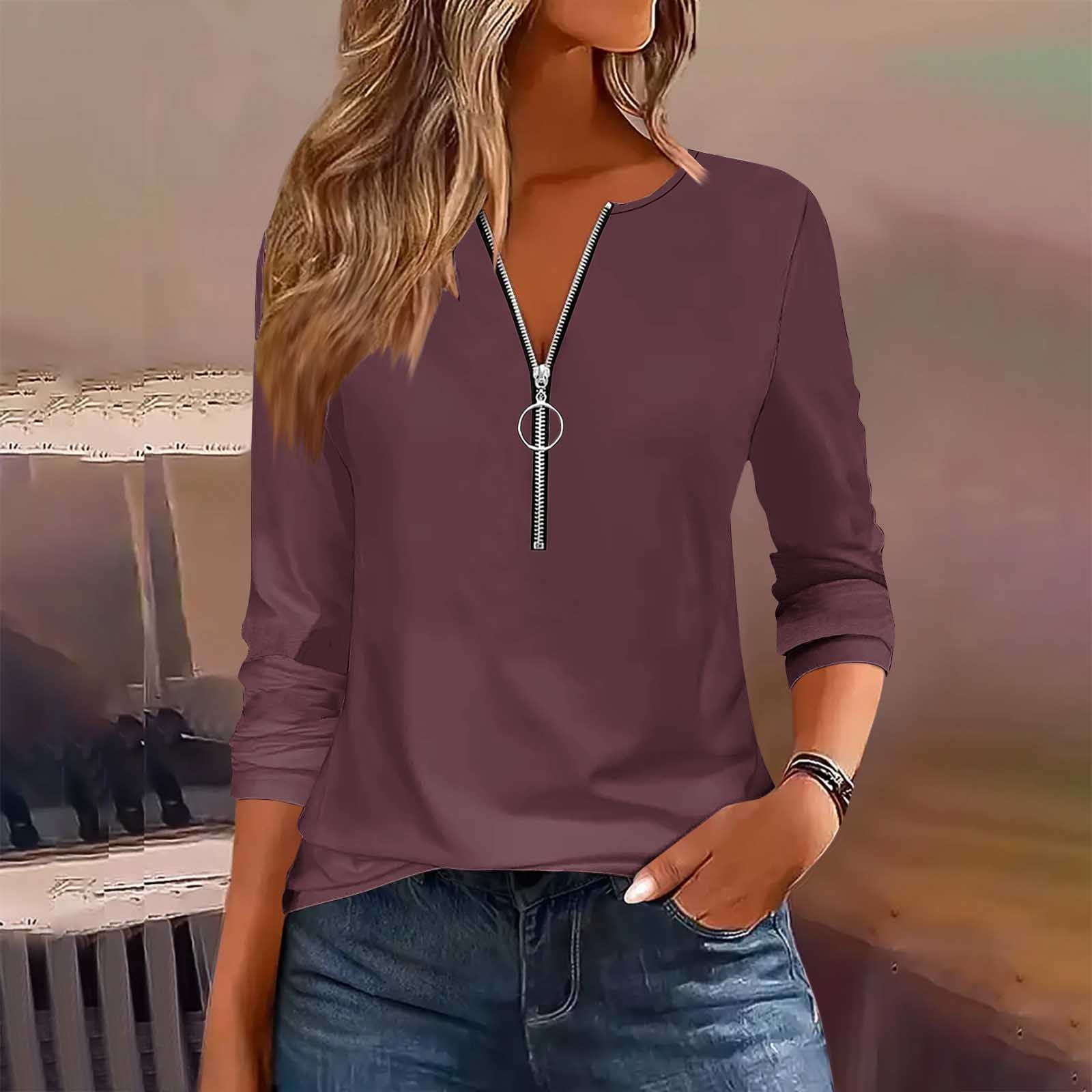 BLCHUNen Womens Blouses Long Sleeve Half Zip up Pullover Lightweight ...