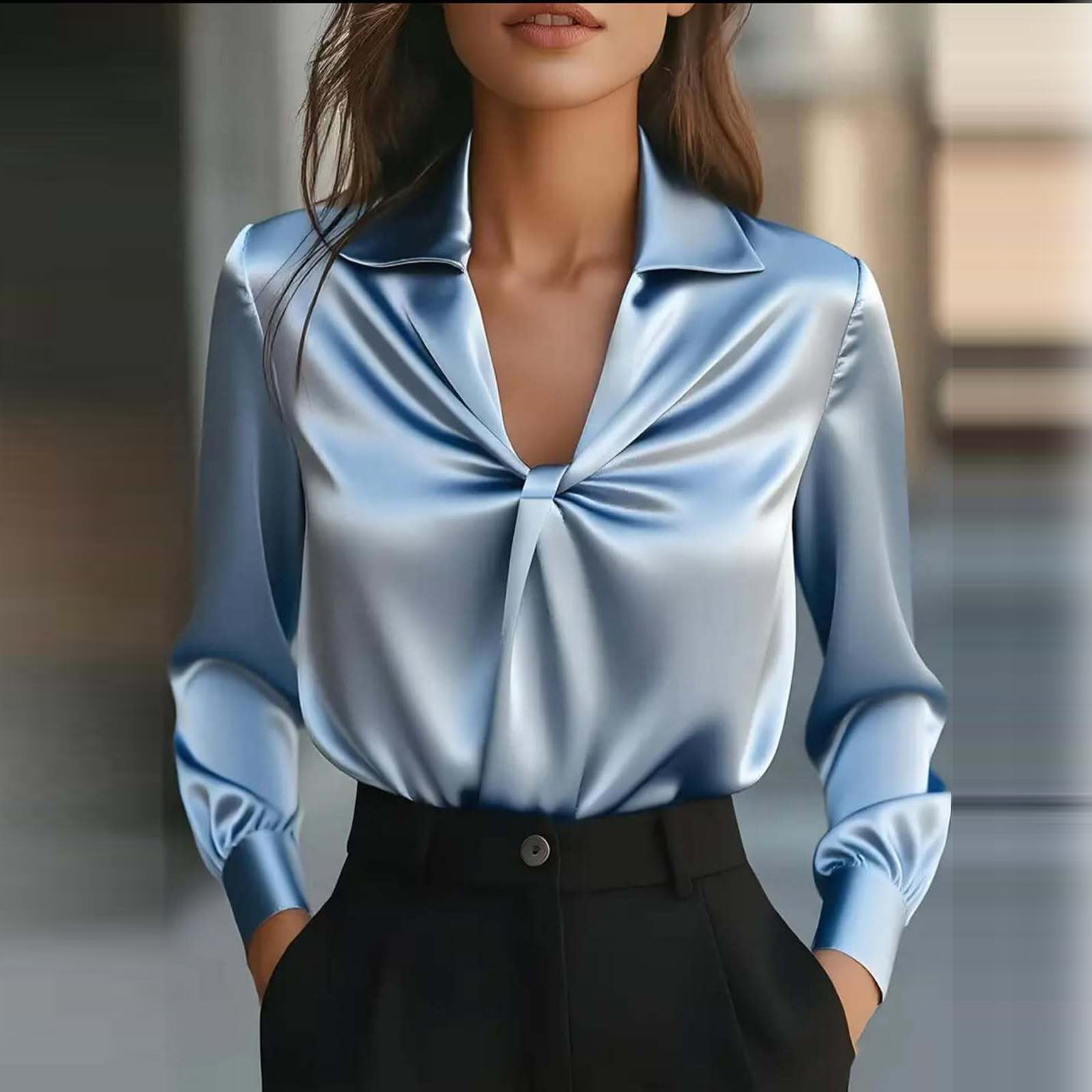 BLCHUNen Womens Business Casual Tops Long Sleeve Turndown Collar ...