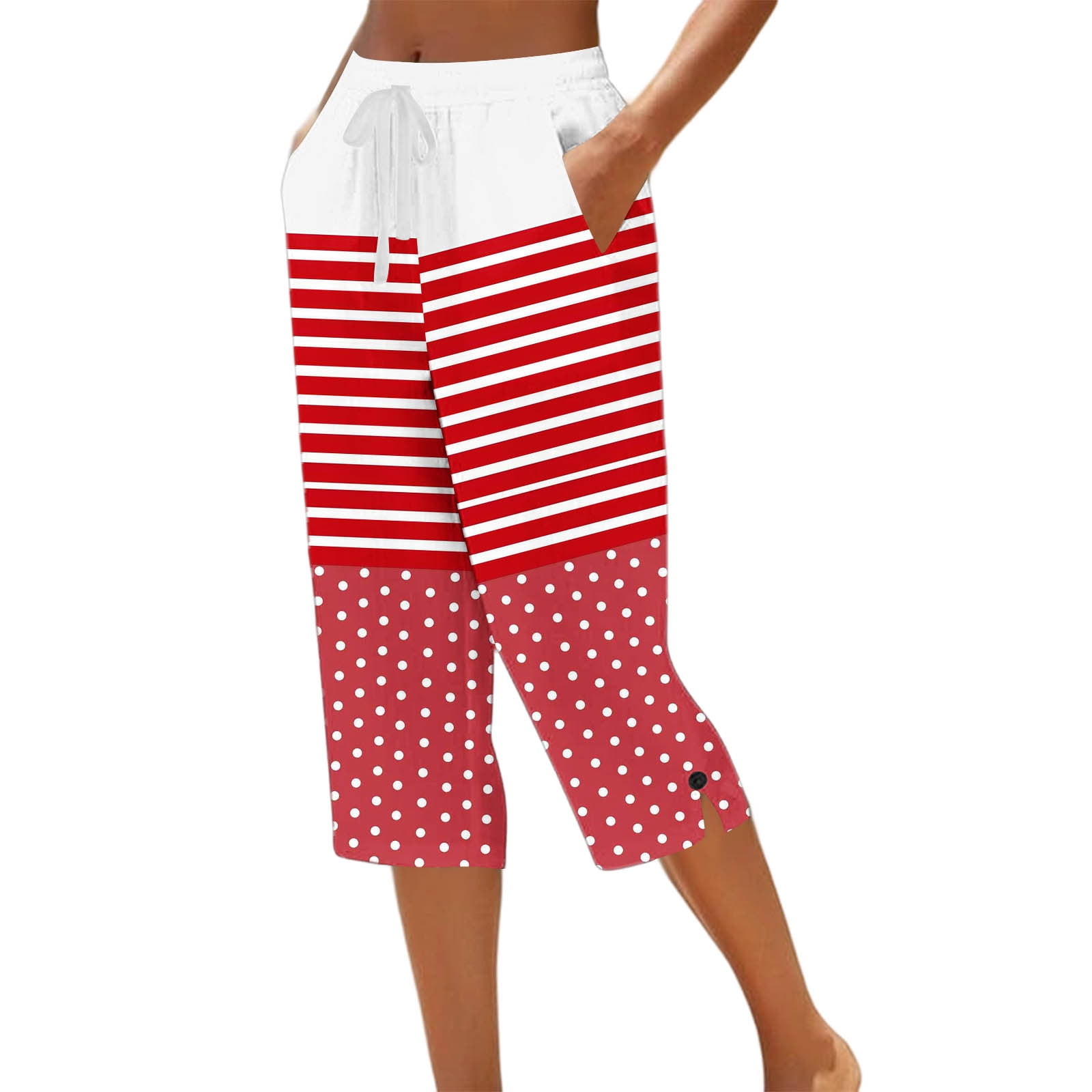 BLCHUNen Womens Capri Pants Color Block Summer Polka Dots Vacation ...