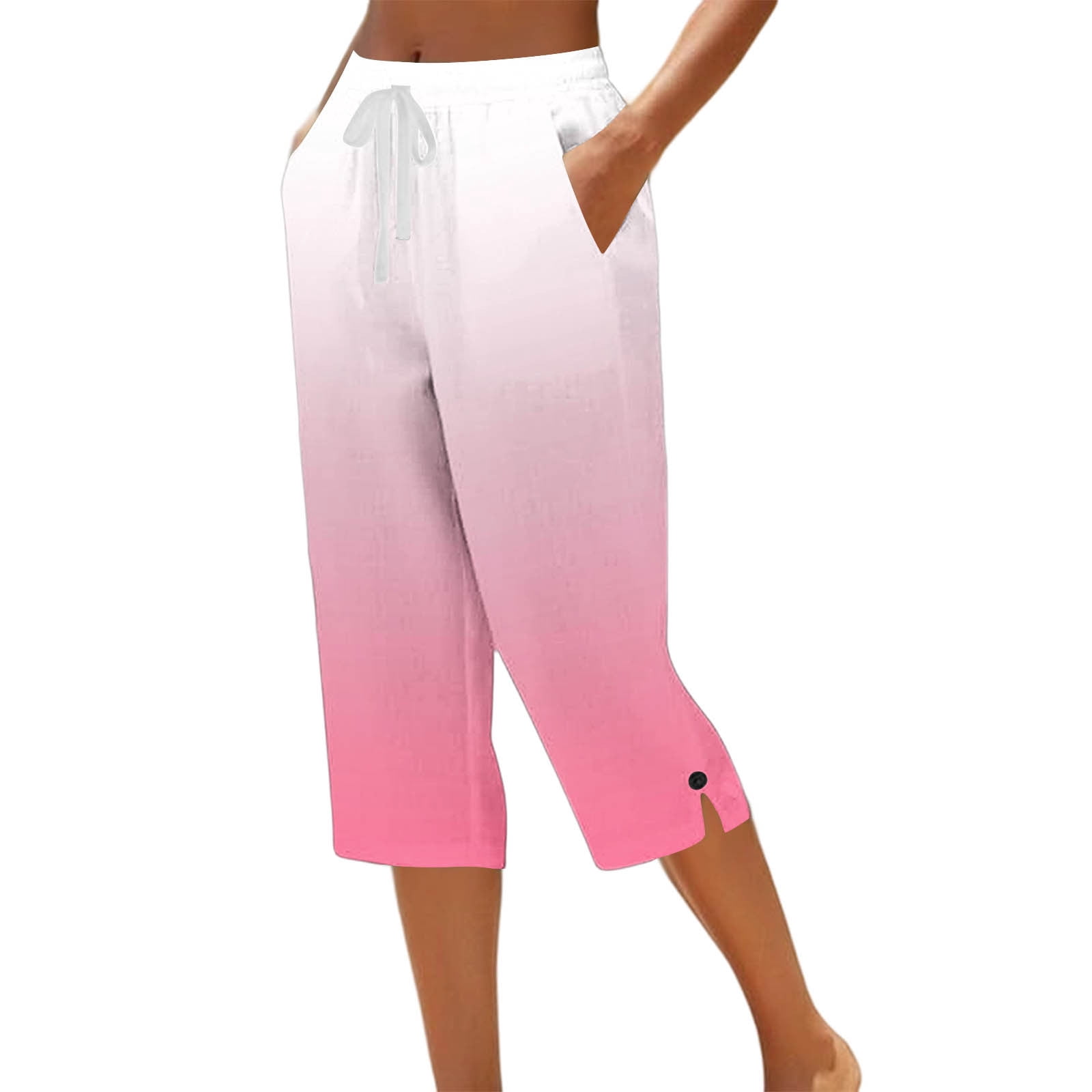 BLCHUNen Womens Capri Pants Summer Loose Straight Leg Drawstring Casual ...