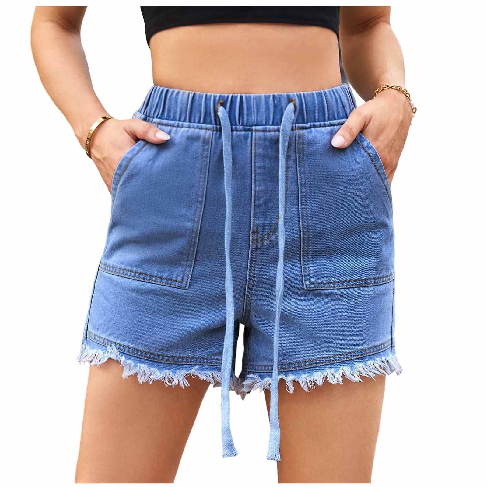 BLCHUNen Womens Jean Shorts Drawstring Ripped Straight Leg Loose Summer ...