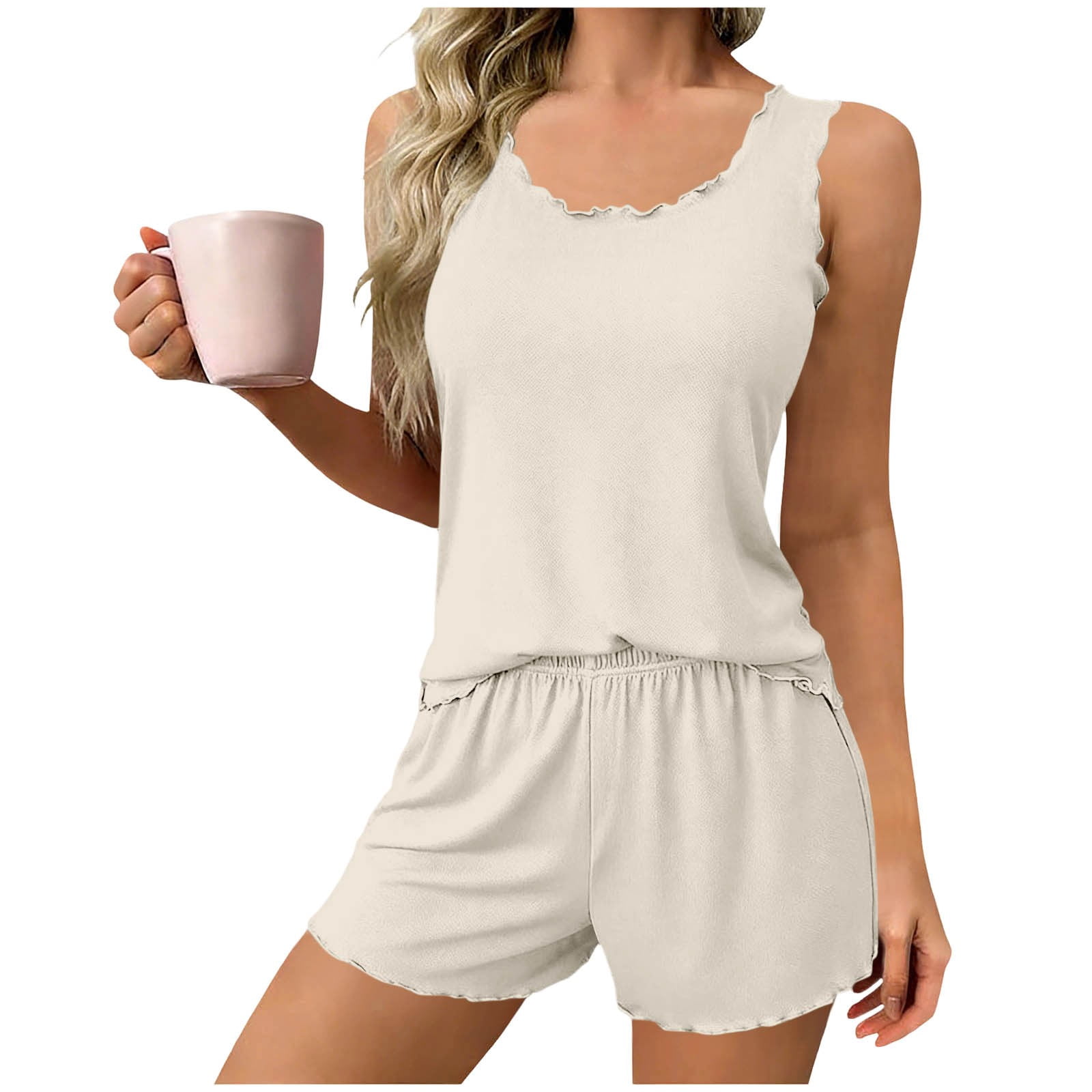 BLCHUNen Womens Pajama Set 2 Piece Sets Scoop Neck Sleeveless Tank Tops ...