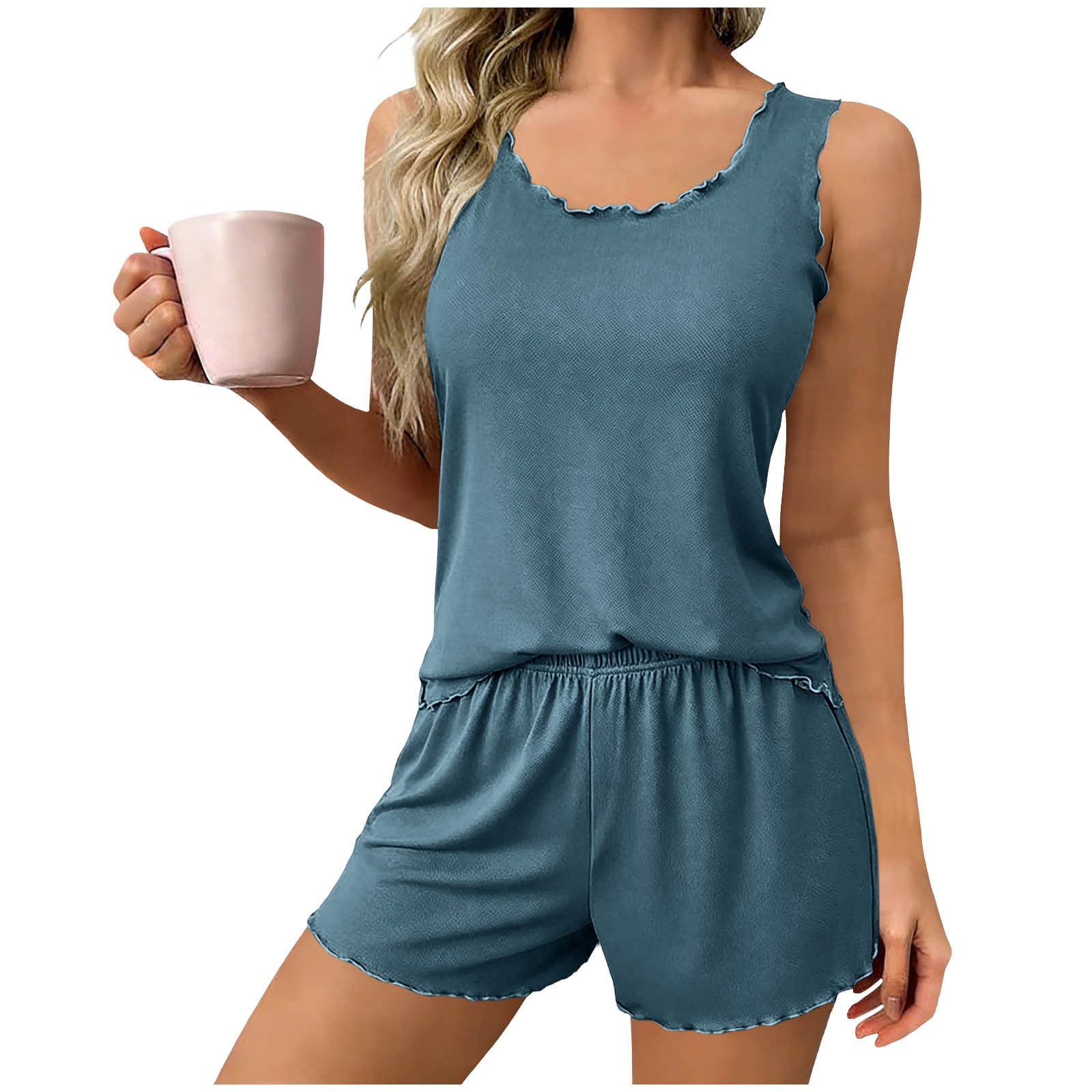 BLCHUNen Womens Pajama Set 2 Piece Sets Scoop Neck Sleeveless Tank Tops ...