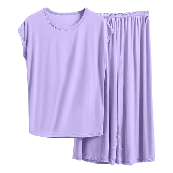 BLCHUNen Womens Pajama Sets Plus Size Cap Sleeve Tops and Elastic Waist ...