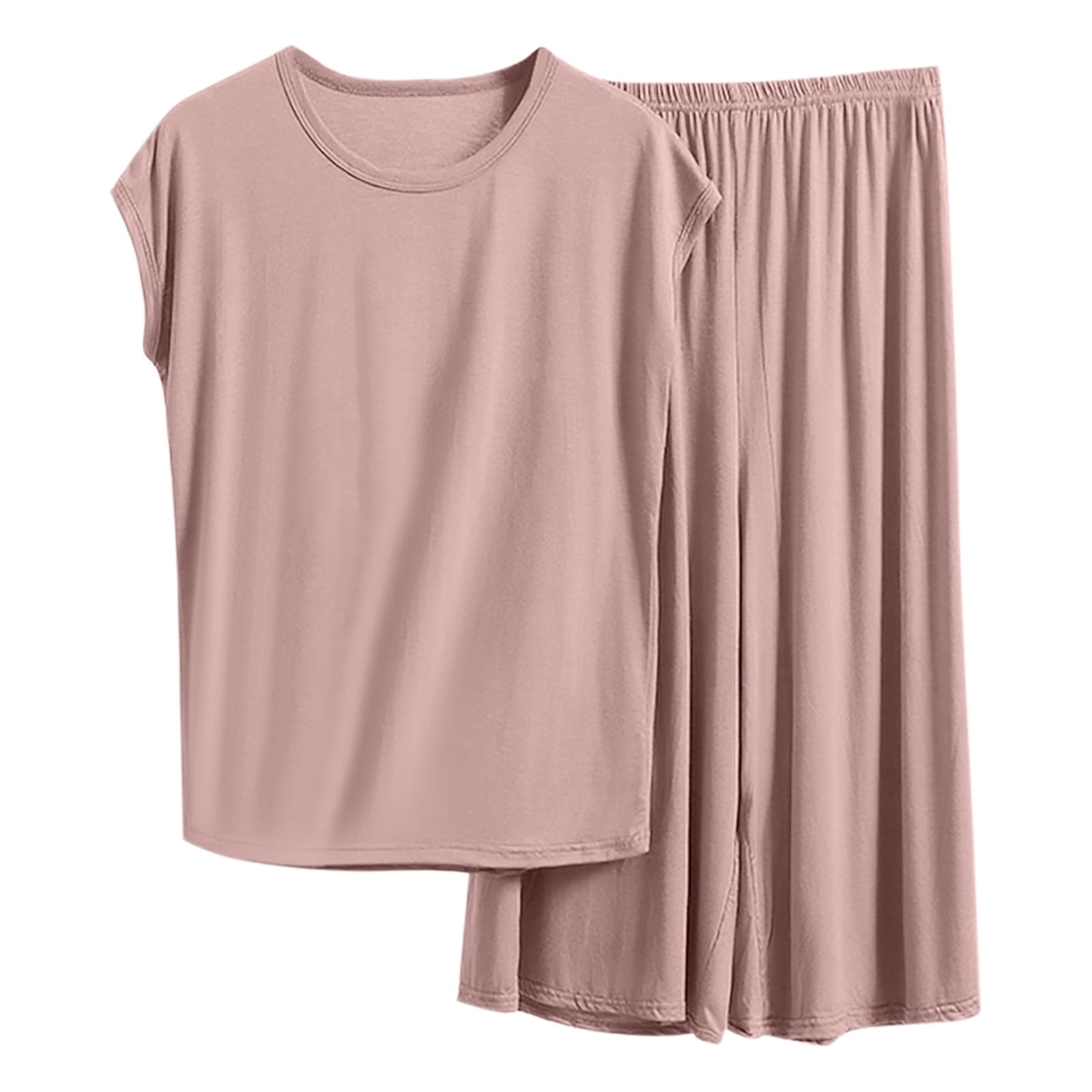 BLCHUNen Womens Pajama Sets Plus Size Cap Sleeve Tops and Elastic Waist ...