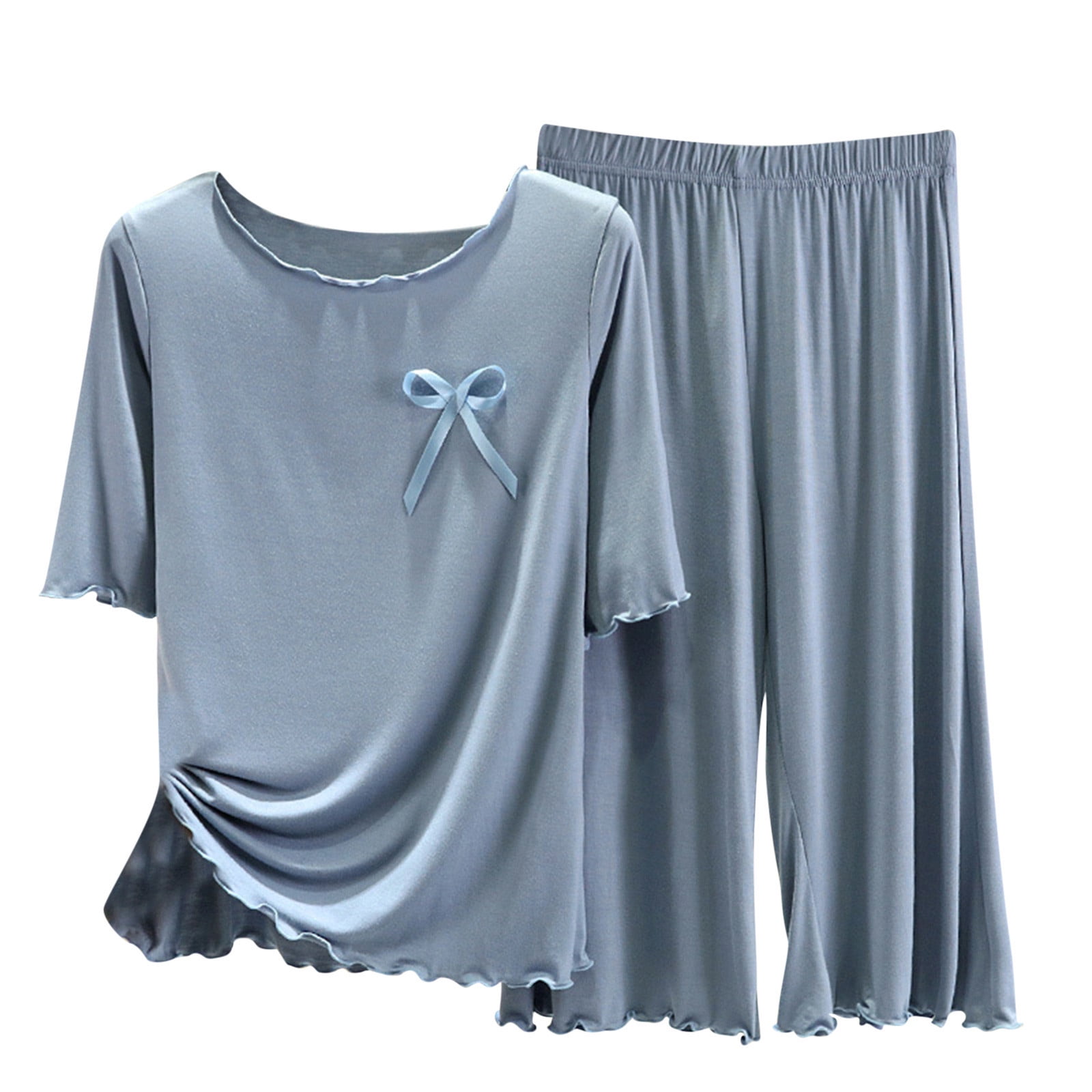 BLCHUNen Womens Pajama Sets Ruffle Round Neck Short Sleeve Cute Tops ...