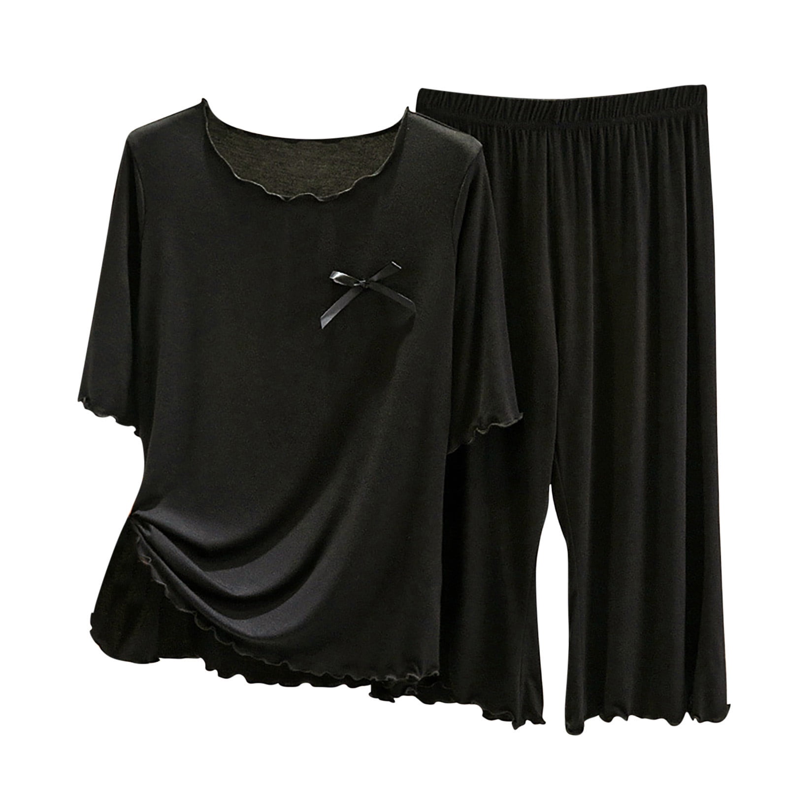 BLCHUNen Womens Pajama Sets Ruffle Round Neck Short Sleeve Cute Tops ...