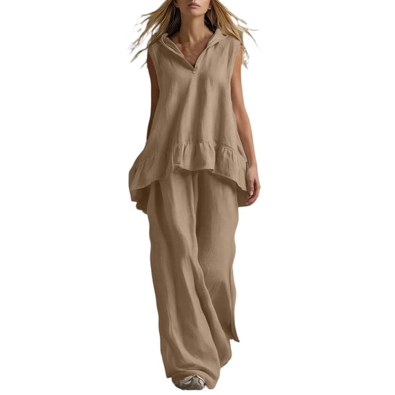 BLCHUNen Womens Summer Outfits 2 Piece Outfits V Neck Ruffle Hem ...