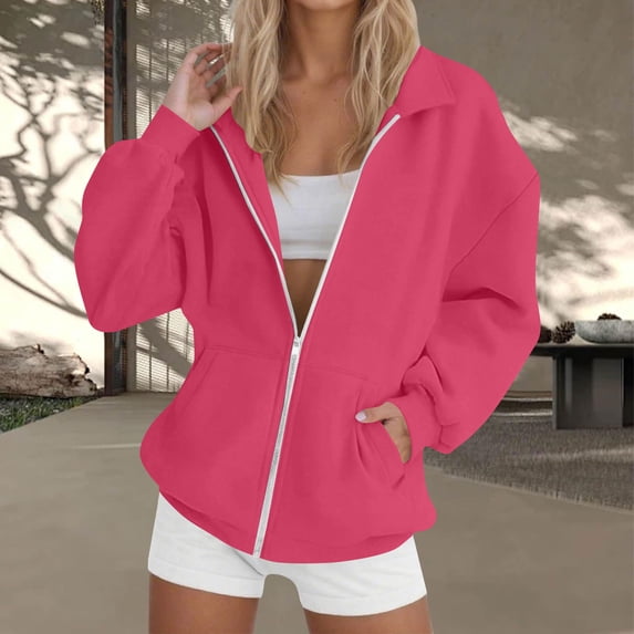 BLCHUNen Womens Fall Tops with Pockets Casual Full Zip up Long Sleeve ...
