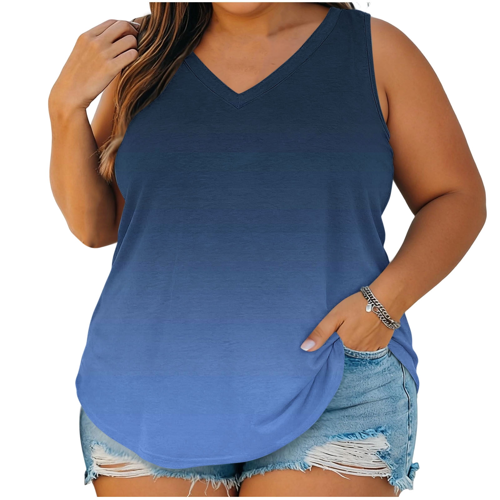 BLCHUNen Womens Tank Tops Gradient Color Summer Loose Sleeveless Casual ...