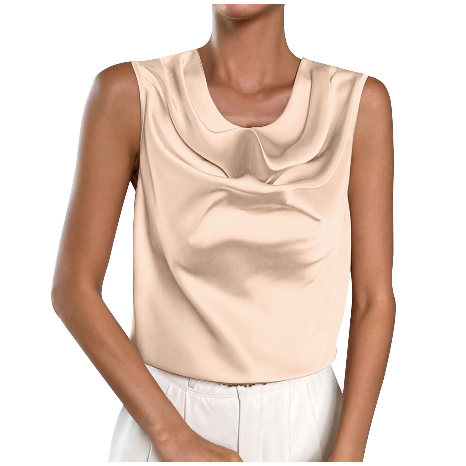 BLCHUNen Work Tops for Women Cowl Neck Satin Tank Tops Comfortable ...