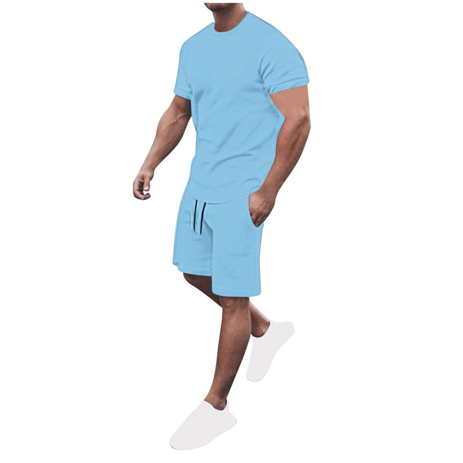 BLCHUNen Workout Sets for Men Crew Neck Mesh Tops Drawstring Shorts ...