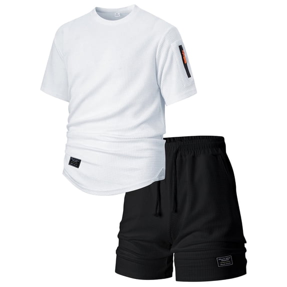 BLCHUNen Workout Sets for Men Zip Short Sleeve Tops Elastic High ...