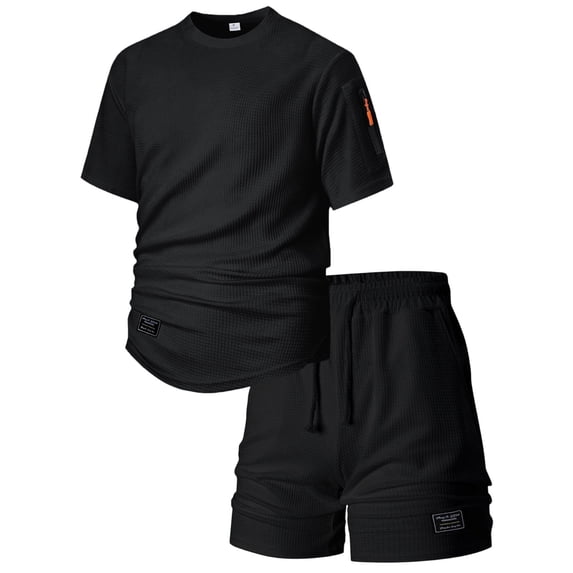 BLCHUNen Workout Sets for Men Zip Short Sleeve Tops Elastic High ...