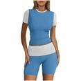 BLCHUNen Workout Sets for Women Color Block Crew Neck Skinny Athletic ...