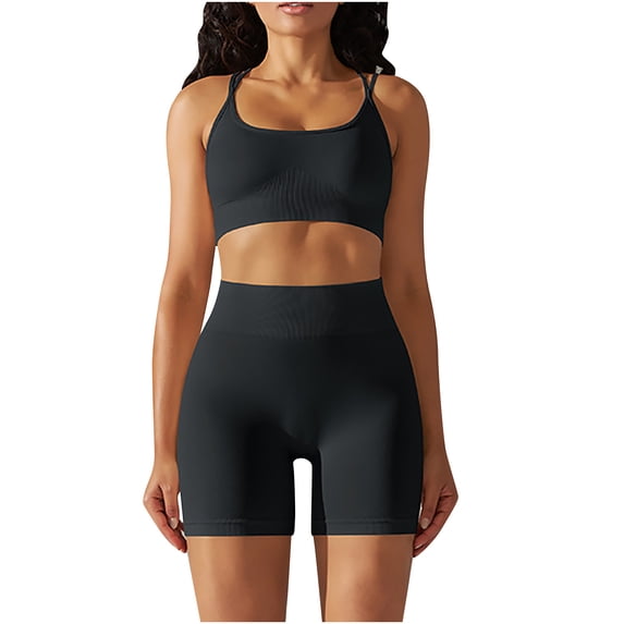 BLCHUNen Workout Sets for Women Crisscross Spaghetti Strap Sports Bra ...