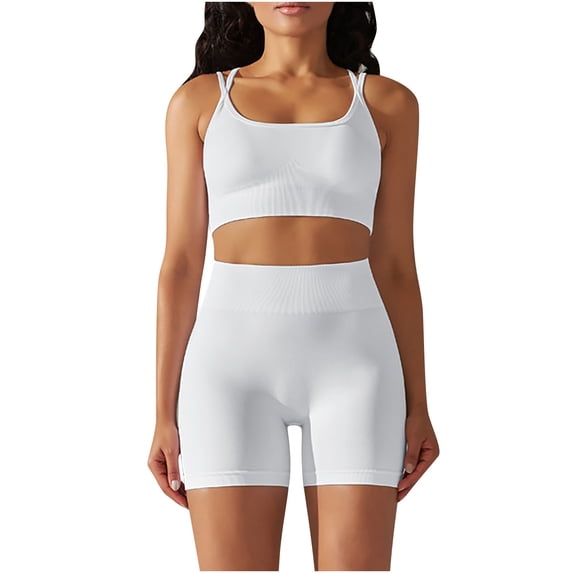 BLCHUNen Workout Sets for Women Crisscross Spaghetti Strap Sports Bra ...