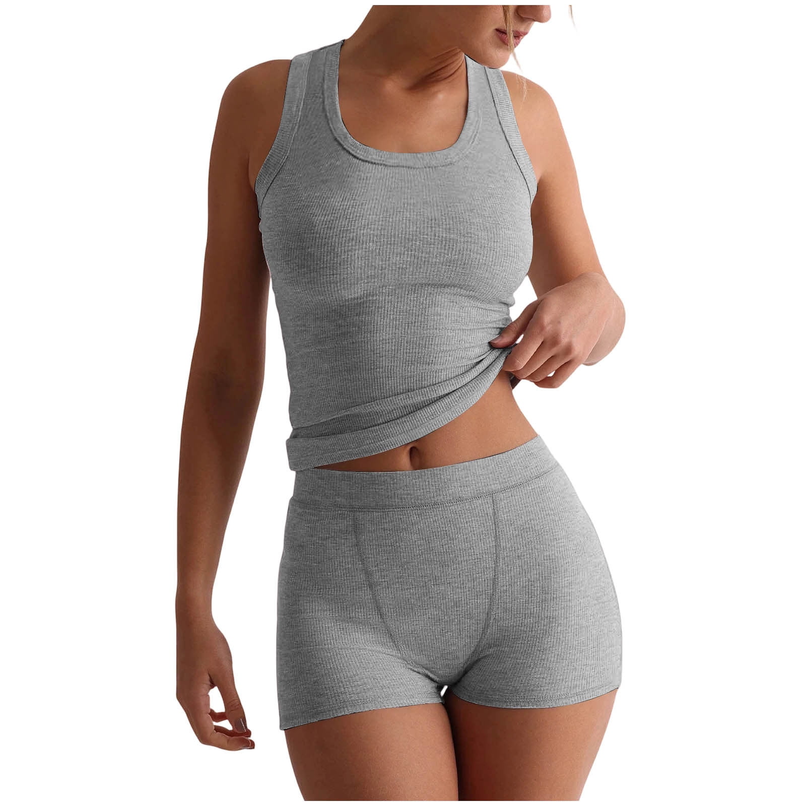 BLCHUNen Workout Sets for Women Crop Scoop Neck Sleeveless Stretchy ...