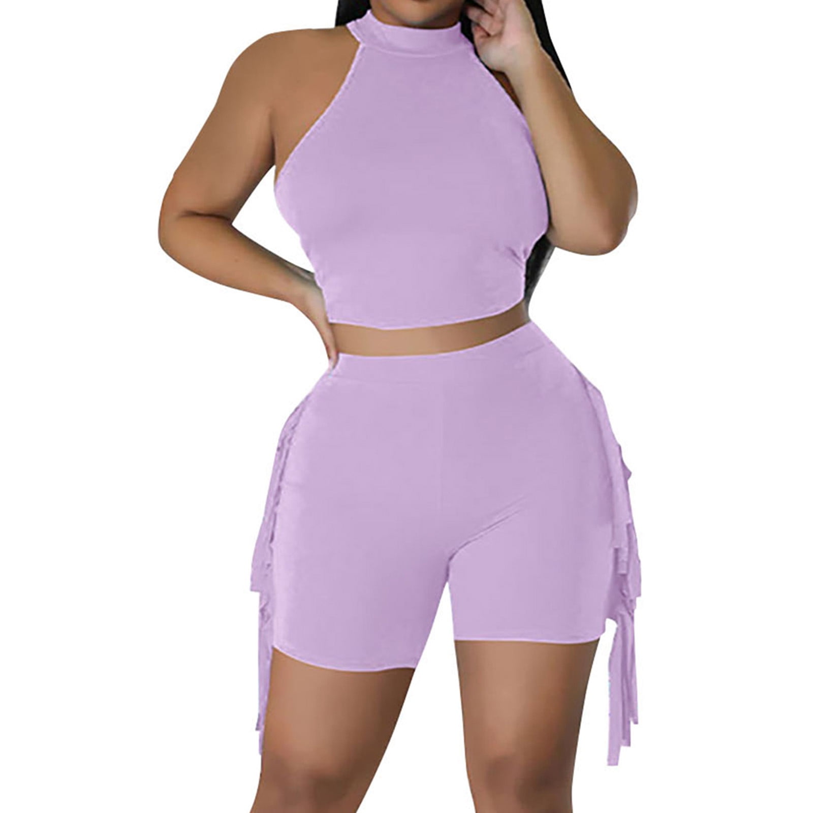BLCHUNen Workout Sets for Women Mock Neck Sleeveless Crop Tops Skinny ...