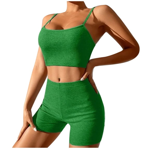 BLCHUNen Workout Sets for Women Short Sets Skinny Spaghetti Strap Crop ...