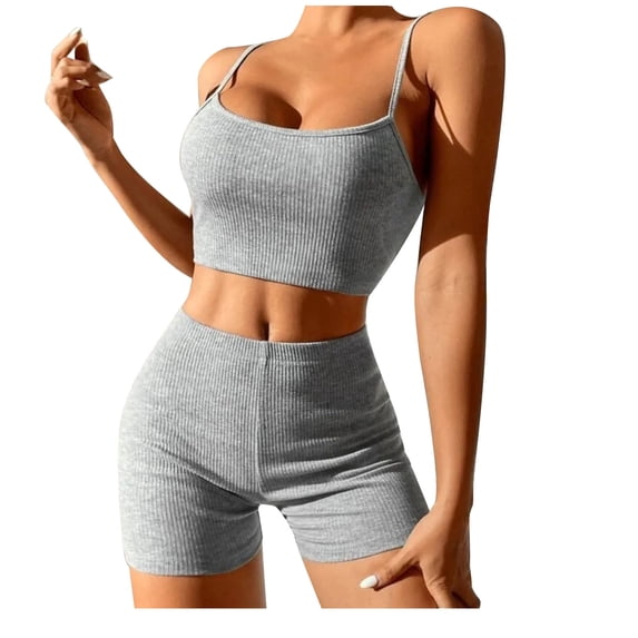 BLCHUNen Workout Sets for Women Short Sets Skinny Spaghetti Strap Crop ...