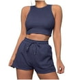 BLCHUNen Workout Sets for Women Sleeveless Crew Neck Crop Tops Elastic ...
