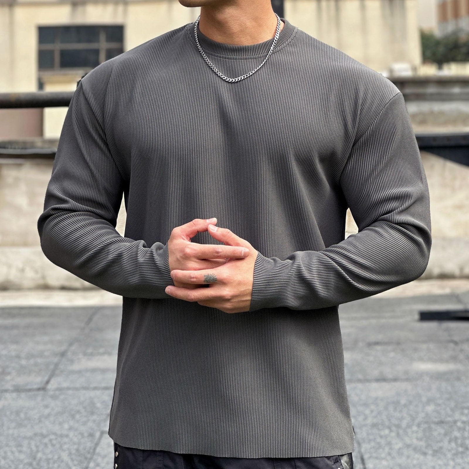 BLCHUNen Workout Tops for Men Casual Cotton Crew Neck Pullover Base ...