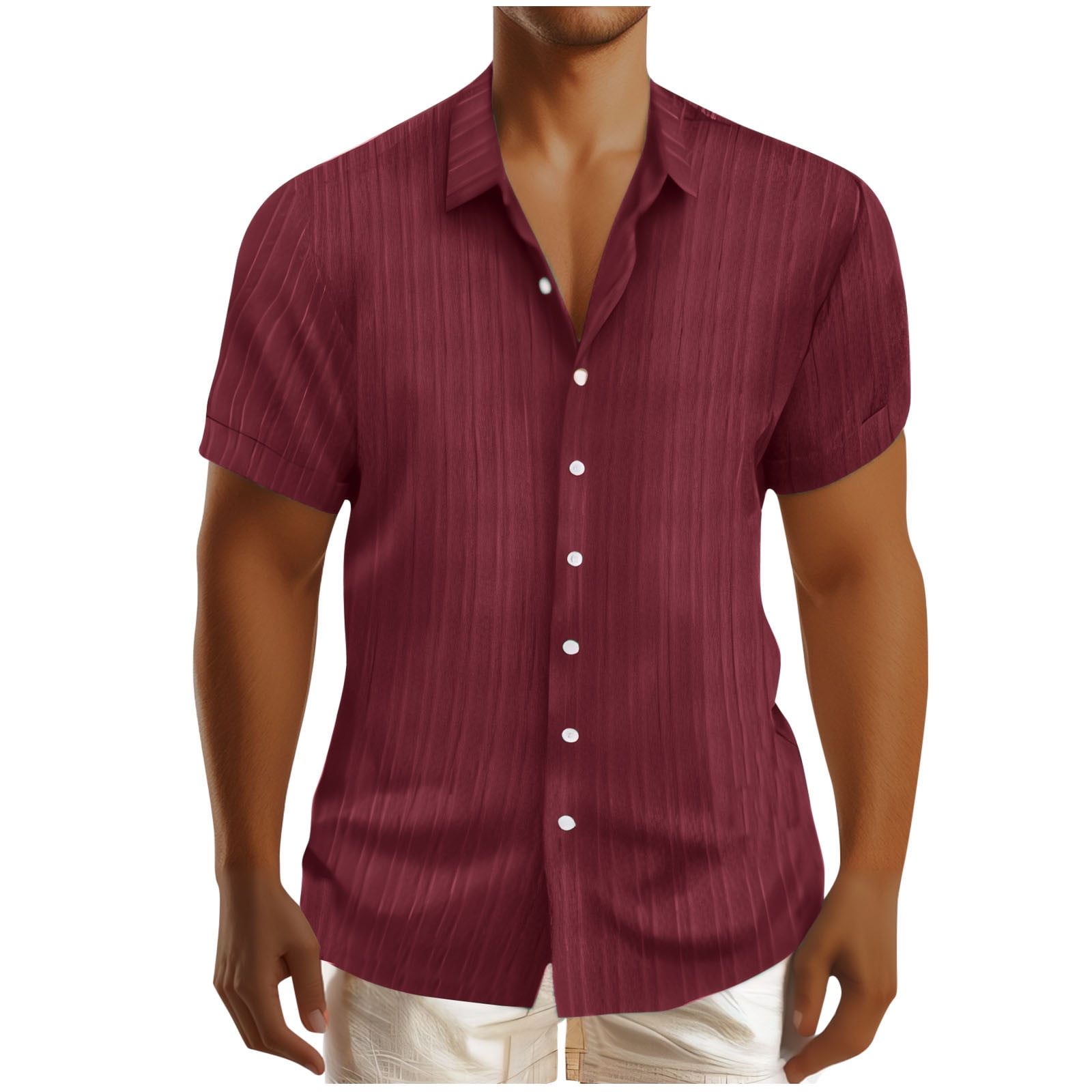 BLCHUNen Workout Tops for Men Slim Fitted Button Turndown Collar ...