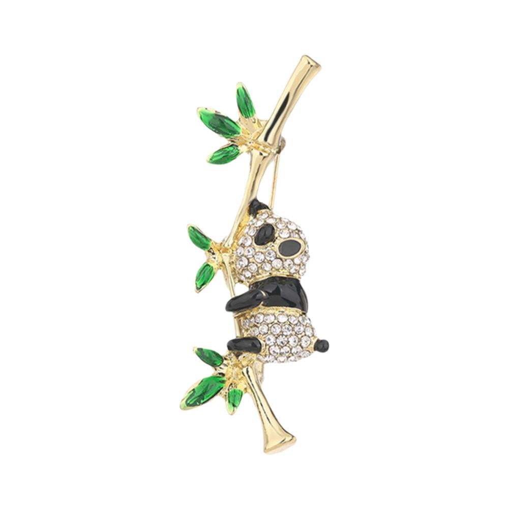 BLE Beautiful Art Deco Style Alloy Crystal Panda Bamboo Brooch Badge ...