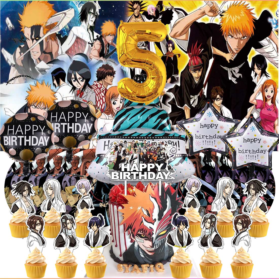 BLEACH 5th Tableware Balloons Cake Toppers Backdrop Banner Supplies ...