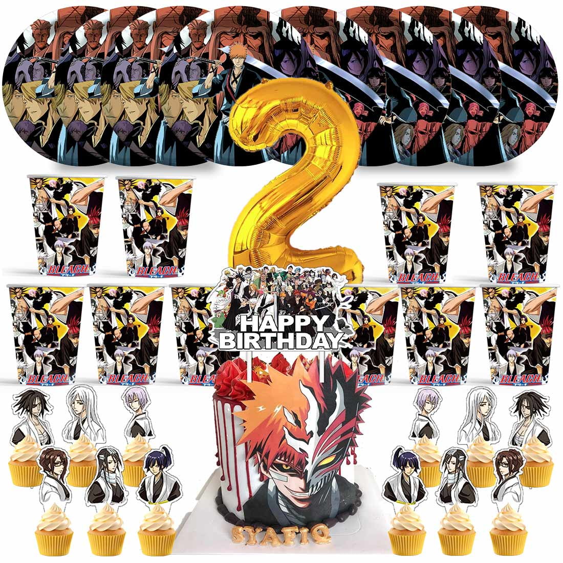 BLEACH Birthday 2nd Cups Party Supplies Plates Fans Decorations Cake ...
