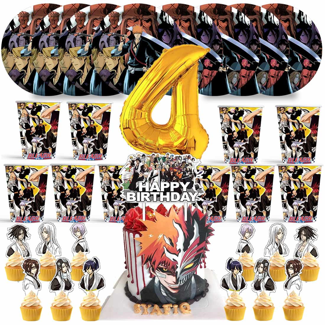 BLEACH Birthday 4th Cups Party Supplies Plates Fans Decorations Cake ...