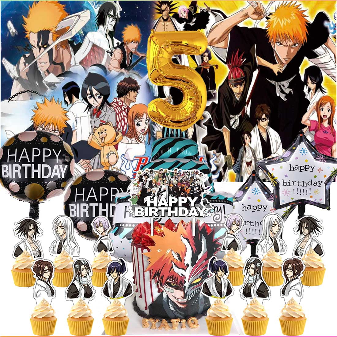 BLEACH Party Supplies Decor 5th Kit Balloons Birthday Cake Topper ...