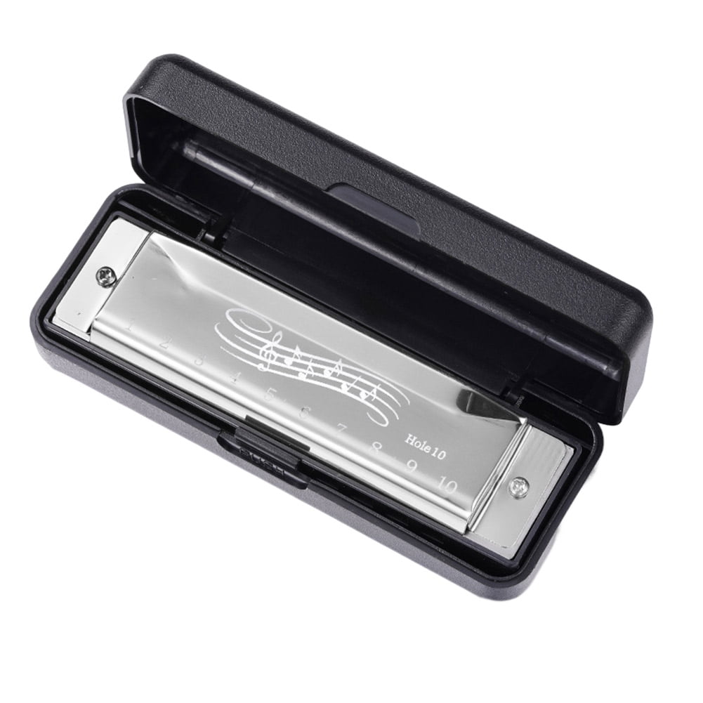 BLEEUS 10 Hole 20 Tone Harmonica Portable Harmonica Adults Gift (Silver ...