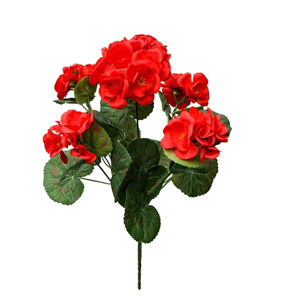 2 Pcs 12.6inch Artificial Geranium Bush Nonwoven Faux Flowers Geraniums ...